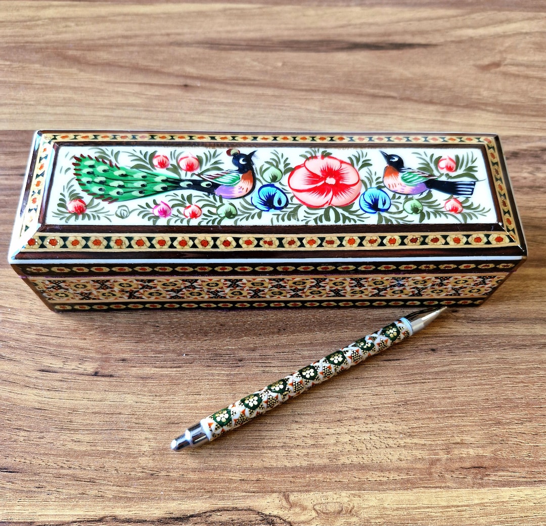 Handmade Khatam Jewelry & Pen Box | Handpainted Bird Design | Unique ...