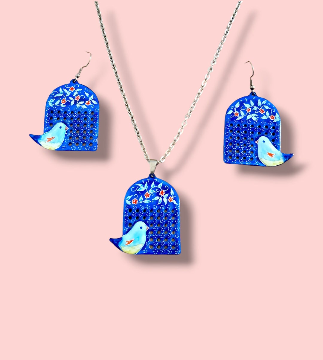 Persian Bird Jewellery Set, Handmade Enameling Earring & Necklace ...
