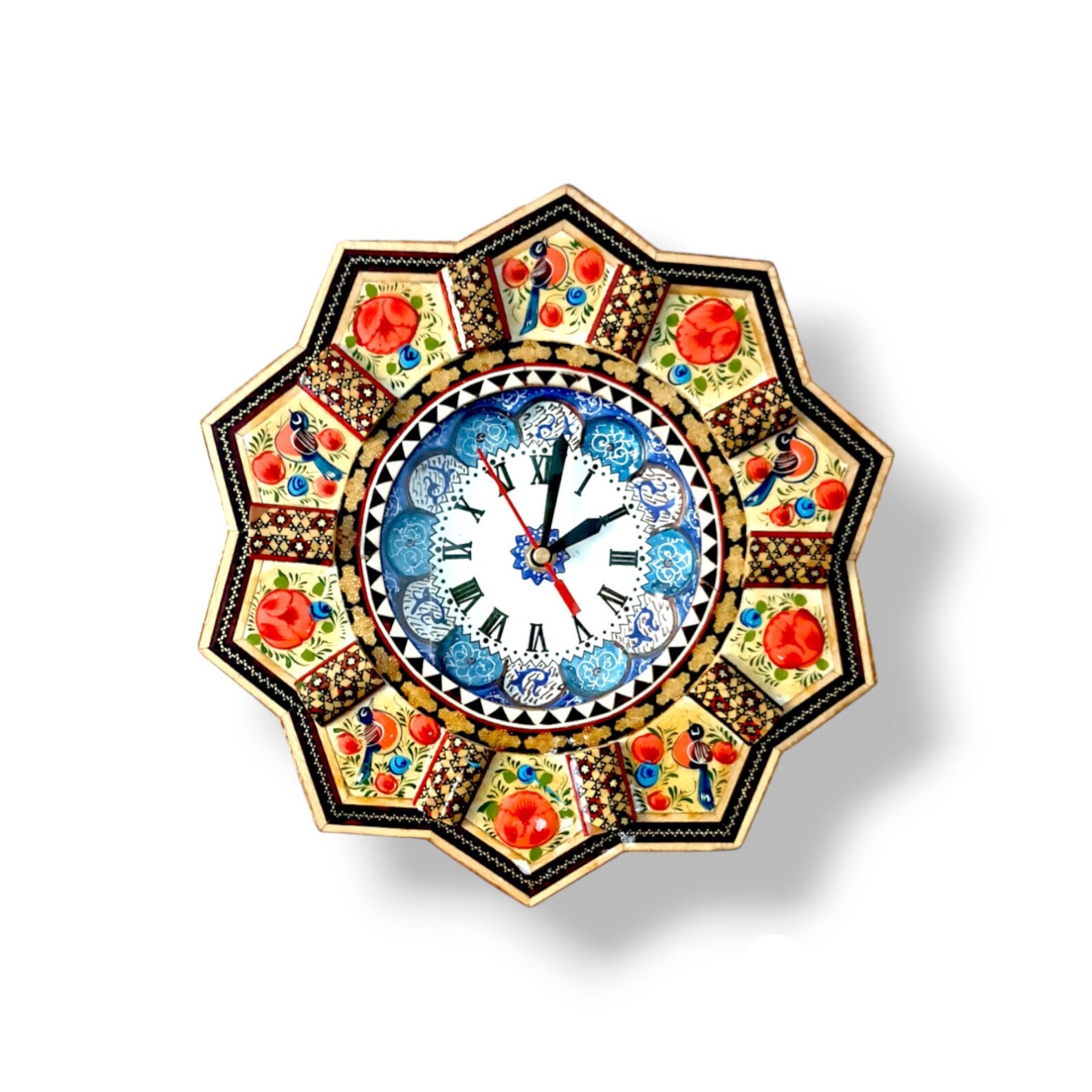 Bird Painting Wall Clock Persian Handmade Wood Clock Home Decoration ...
