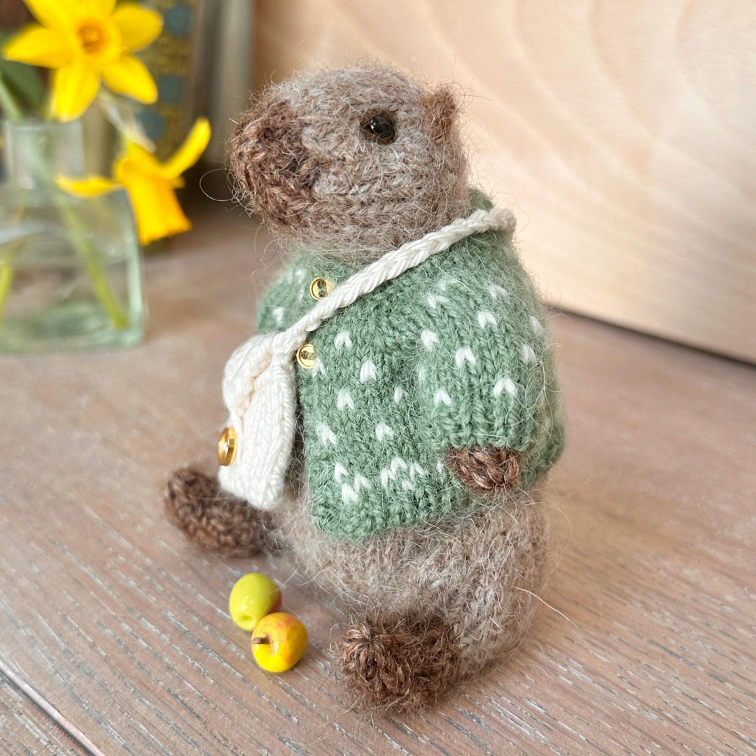 Knitted Capybara : Collectible Miniature With Cardigan and Bag, One of ...