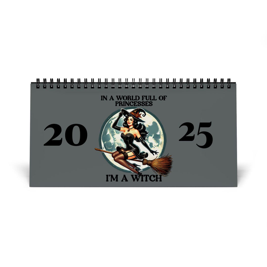 Desk Calendar, Pin Art Vintage Style Sassy Witchy 2025 Grid Calendar ...