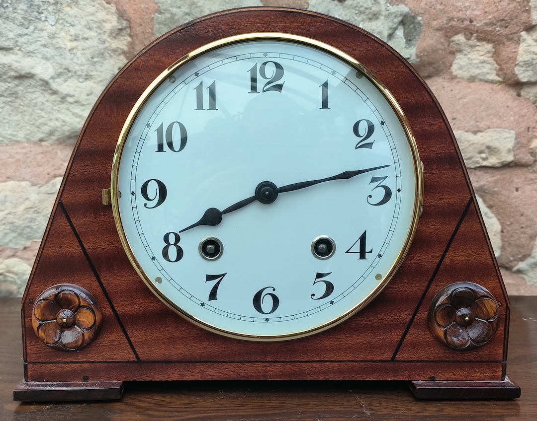 Antique Garrard English Oak Art Deco Mantle Clock - 8 Day Striking ...