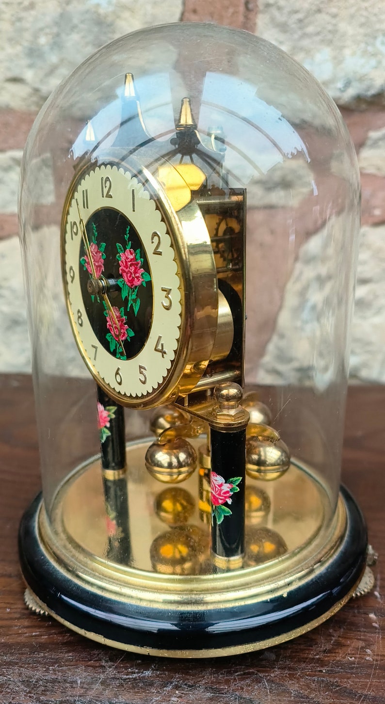 Beautiful Vintage Black Floral Dial Torsion Clock German Anniversary ...