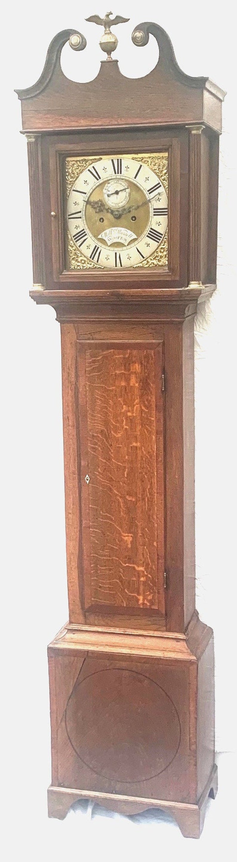 19THC English 8-day Longcase Clock in Oak Case With Brass Dial Signed William Russell Wootton ...