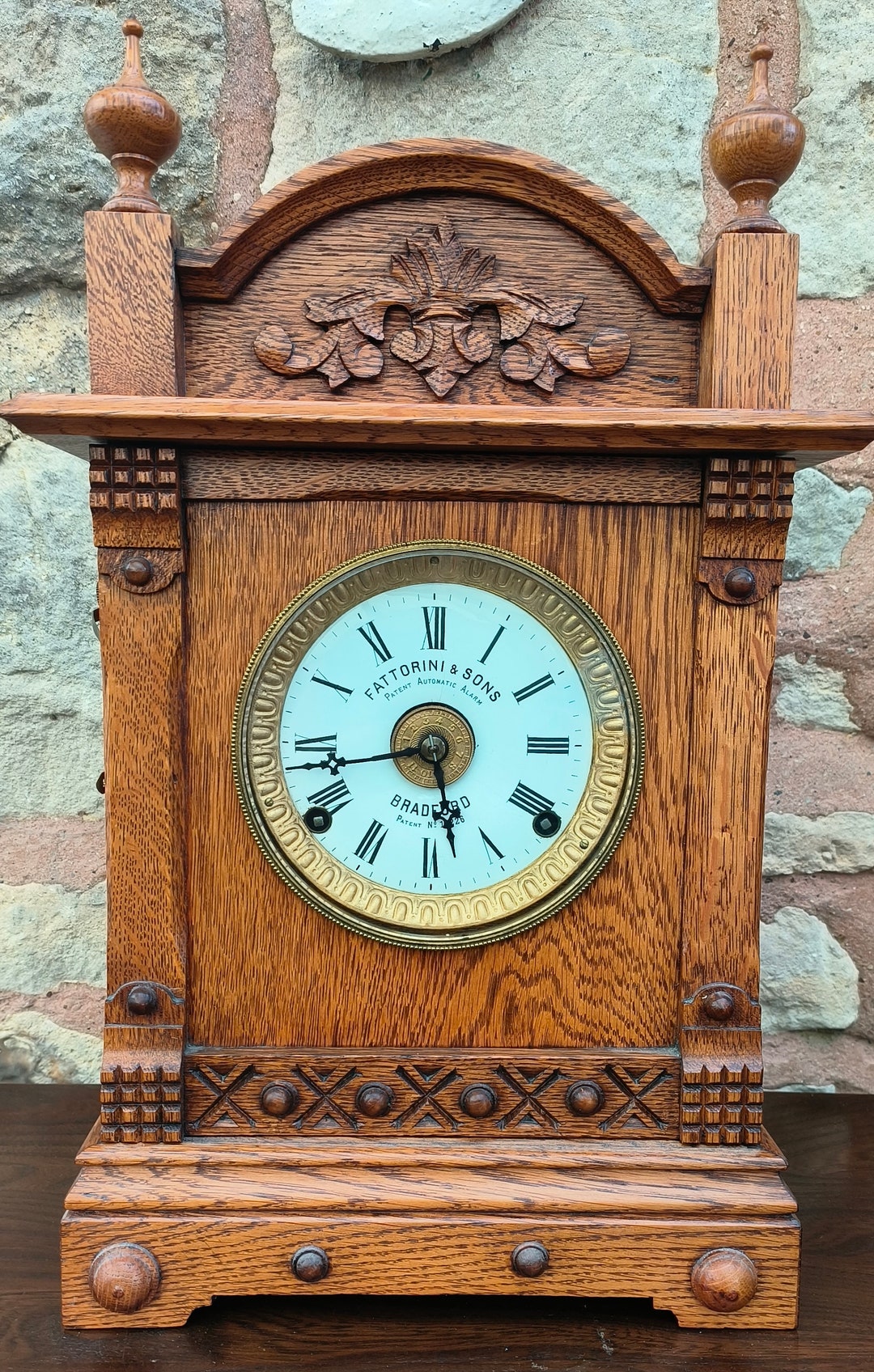 Rare Fattorini & Sons Patent Automatic Alarm Mantel Clock – Oak ...