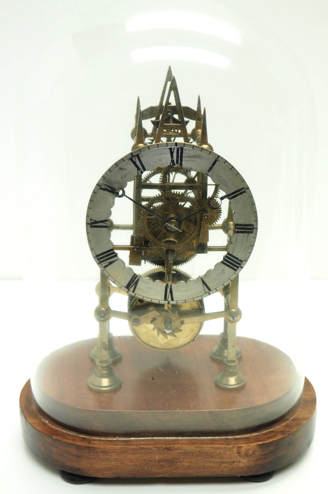 Antique English Fusee 8-day Fusee Timepiece Mantel Clock All Under Dome ...