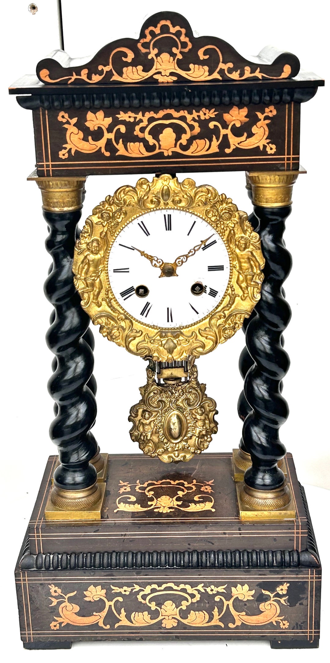 French Empire Portico Clock With Barley Twist Columns Striking 8-day ...