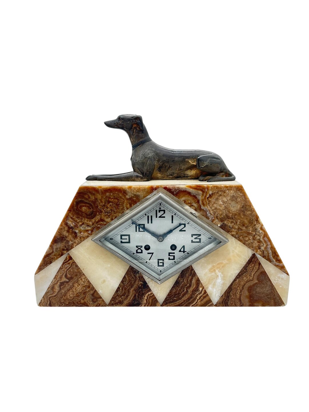 Beautiful French Art Deco Marble & Greyhound Dog Figural Mantel Clock ...