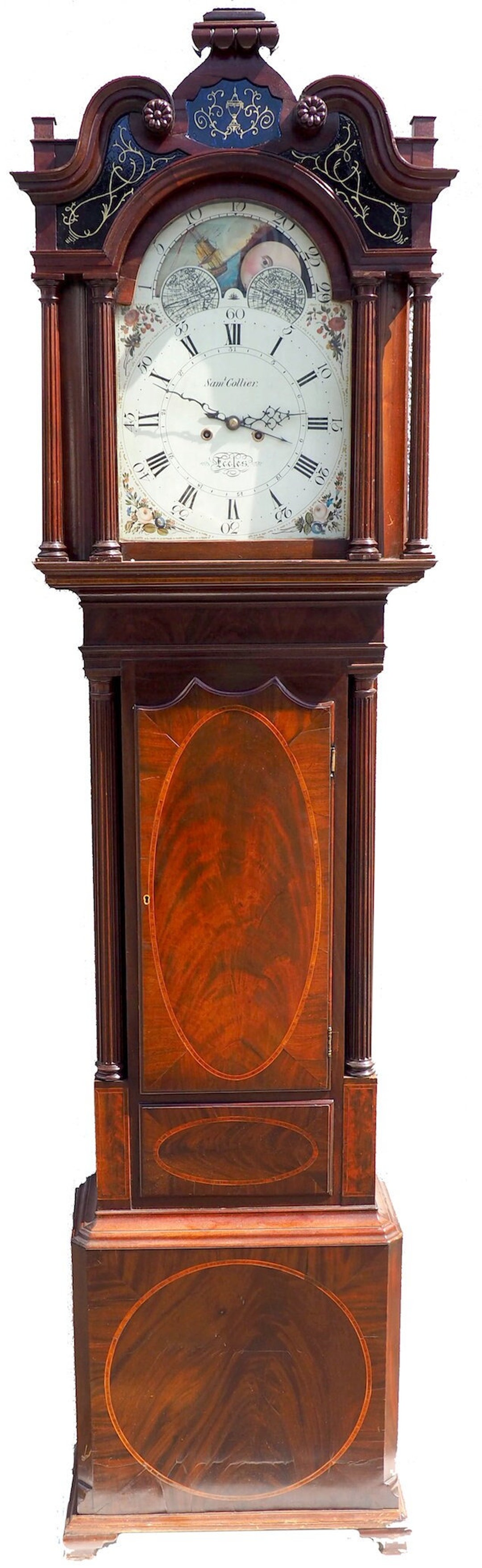 19THC English Longcase Clock in Mahogany Painted Moon Roller Dial 8 Day ...