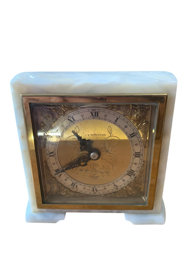 Great White Marble Mantel Clock by Elliott, London - Vintage Mantle ...