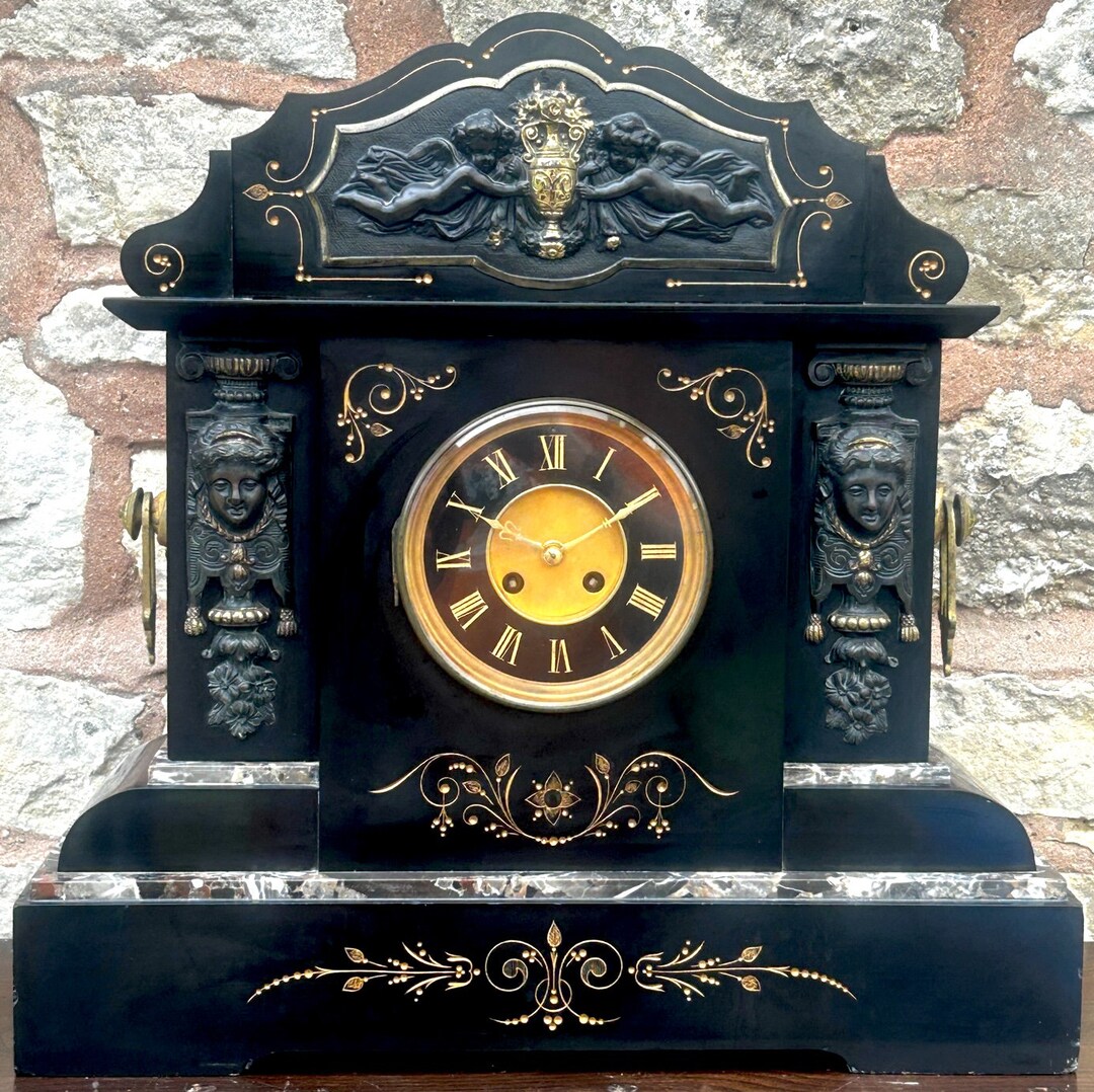 Incredible Large Antique English Slate & Marble 8-day Mantel Clock ...
