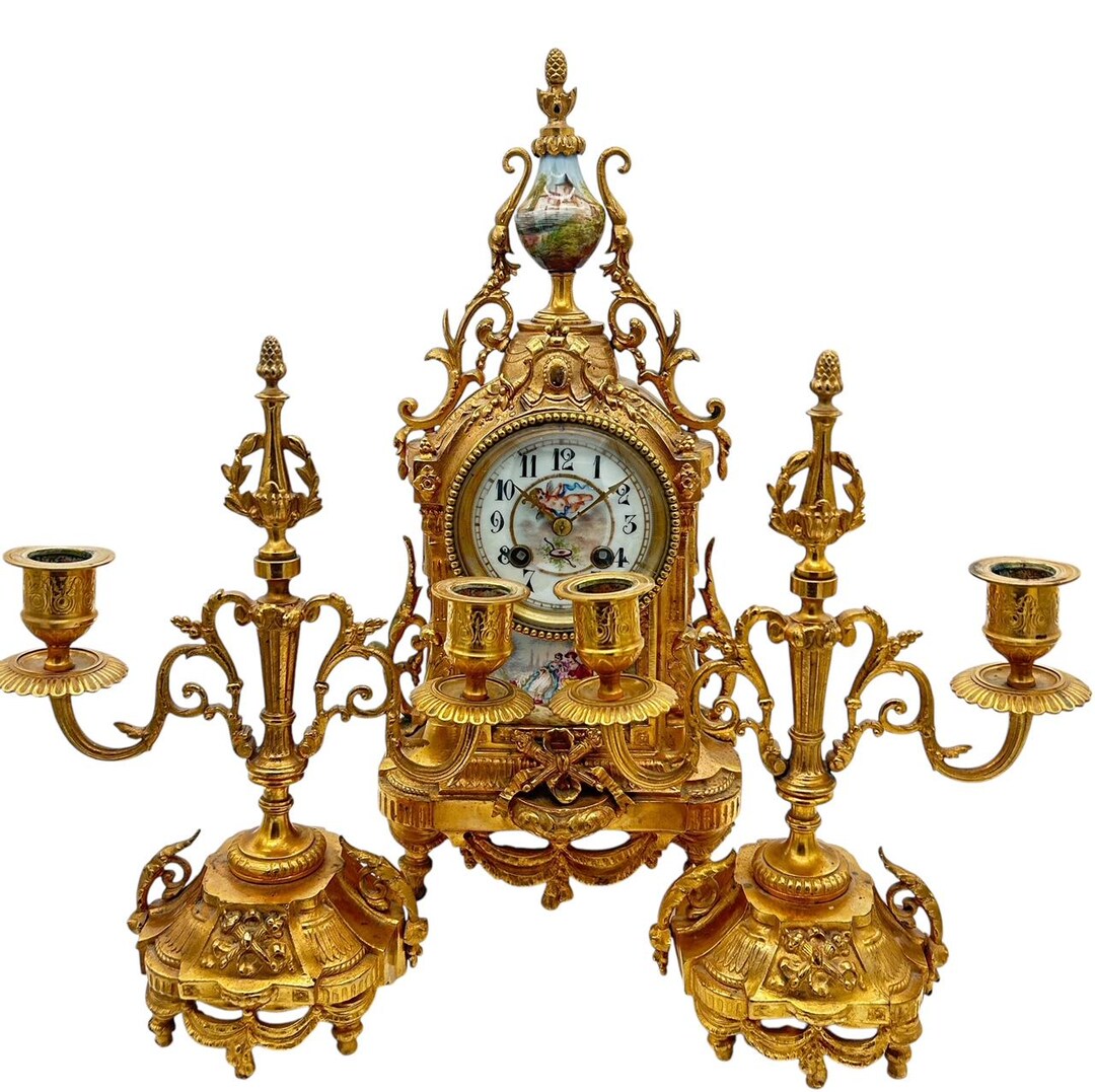 Stunning Antique French 3-piece Mantel Clock & Candelabra Set – Ca1890 ...