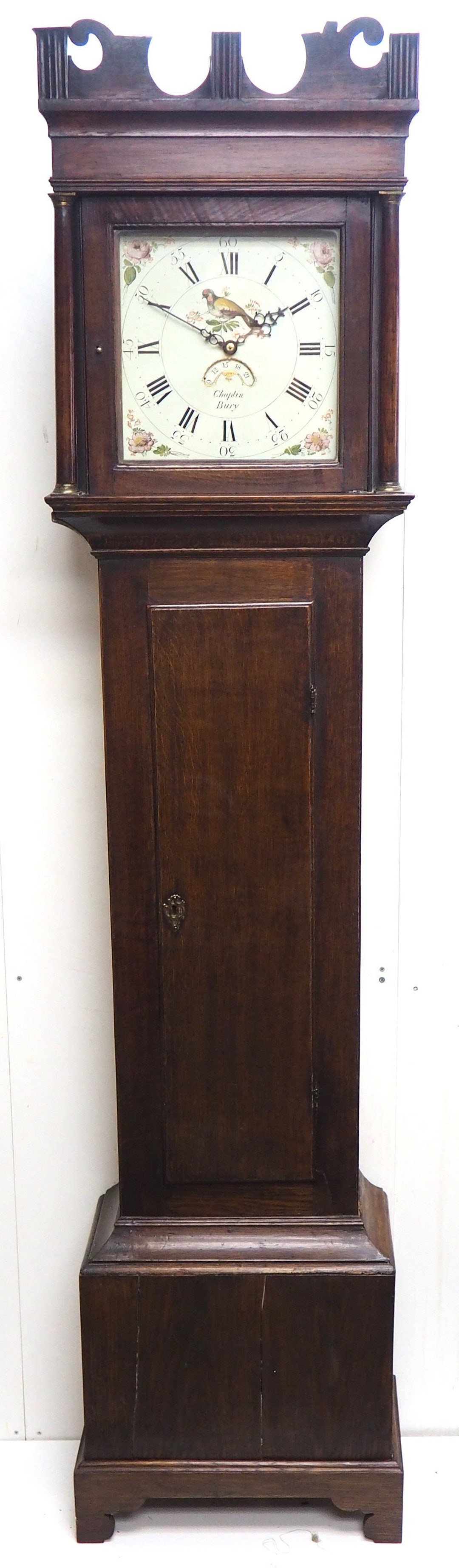 18THC Longcase Clock Fine English Oak Suffolk Grandfather Clock Painted ...