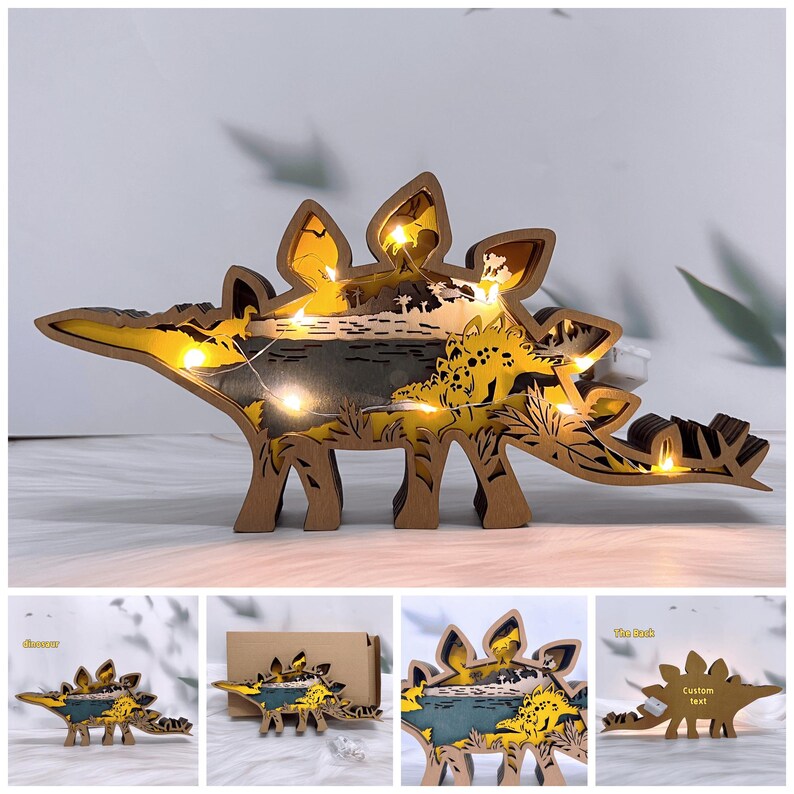 Wooden Dinosaur With Light,stegosaur,dinosaur Enthusiast,seasonal ...