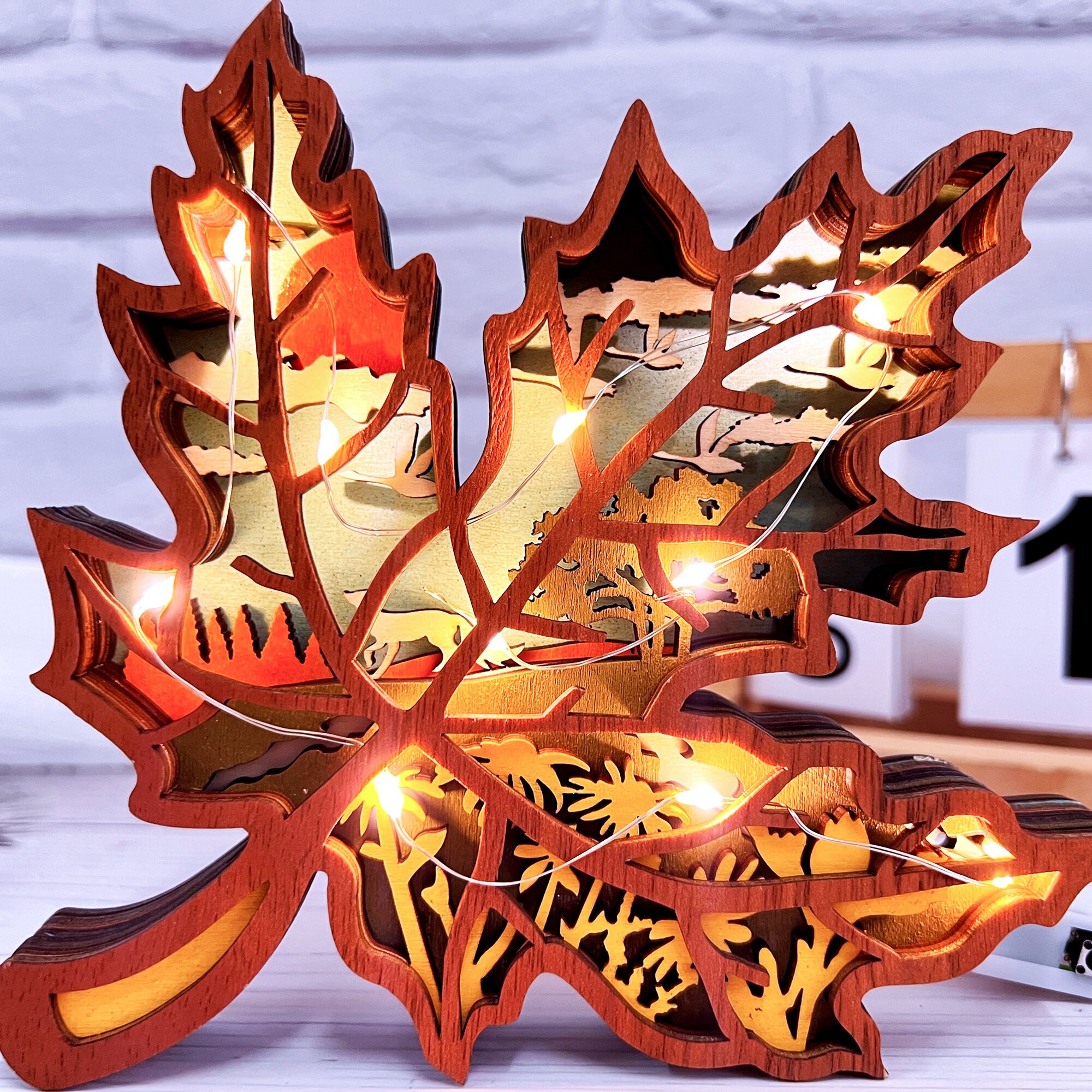 3D Wooden Hollow Maple Leaf Lamp,national Day,anniversary Gift ...