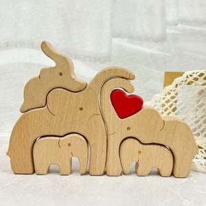 Wooden Carved Elephant Puzzles,all Family Members Together,personalised ...