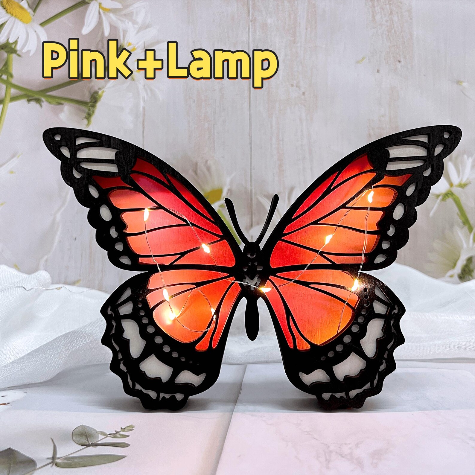 3D Hand Carved Wooden Butterfly Desk Ornament With Light,seasonal Decor ...