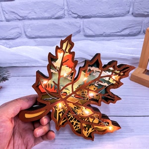 3D Wooden Hollow Maple Leaf Lamp,national Day,anniversary Gift ...