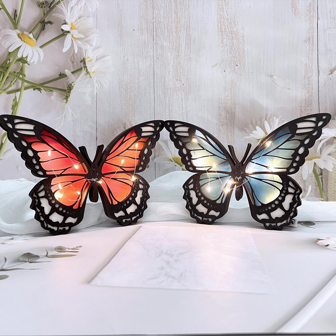 3D Hand Carved Wooden Butterfly Desk Ornament With Light,seasonal Decor ...