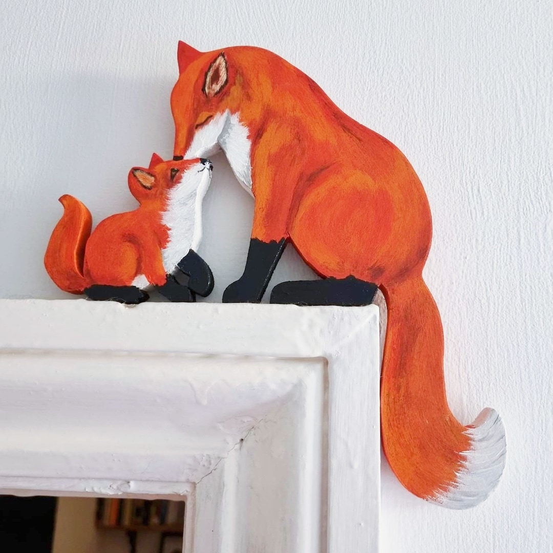 Fox Door Corner Wooden Decoration,wooden Fox Logo Door Top,wooden Fox ...