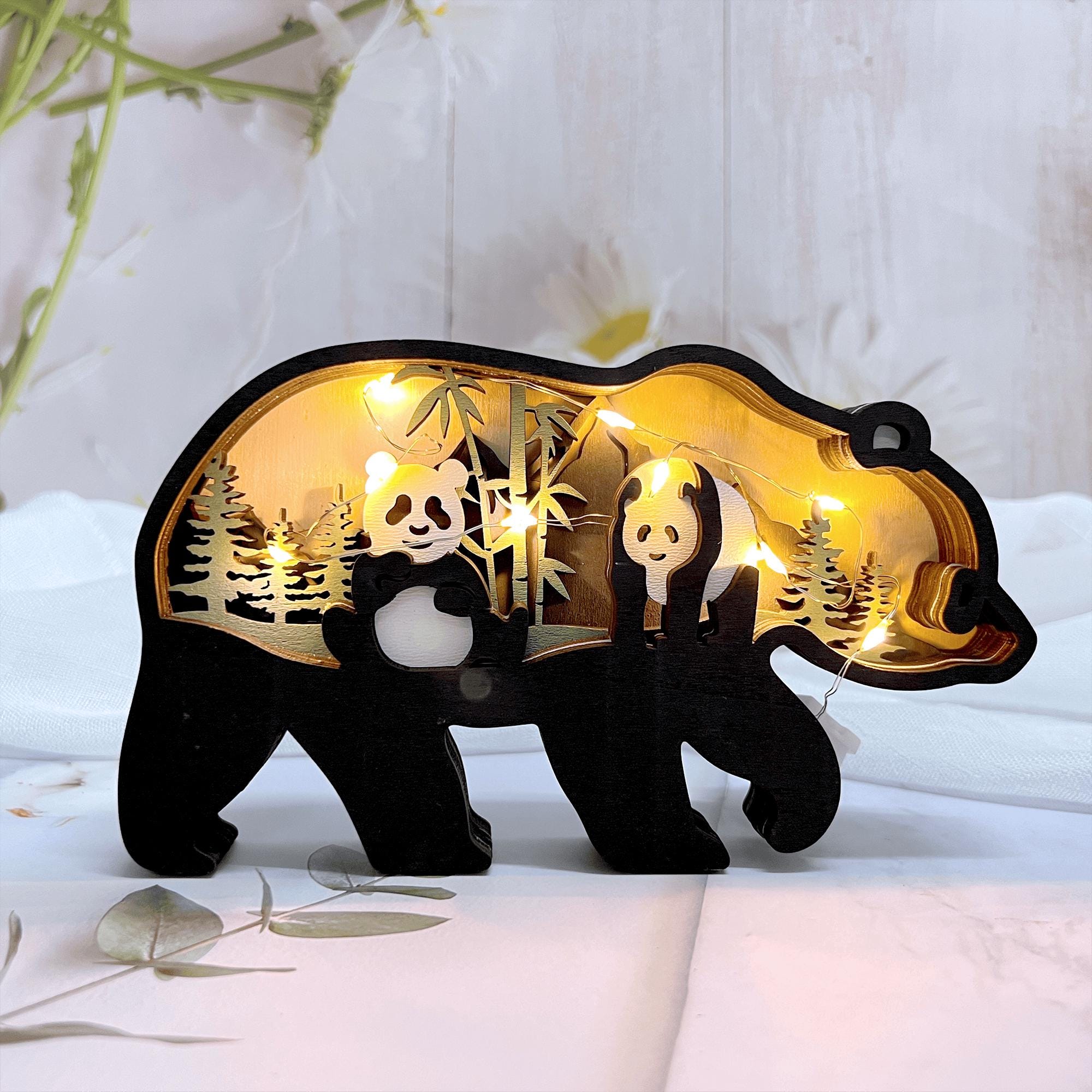Wooden Panda Night Light,3d Hand-carved Design,customized Panda ...