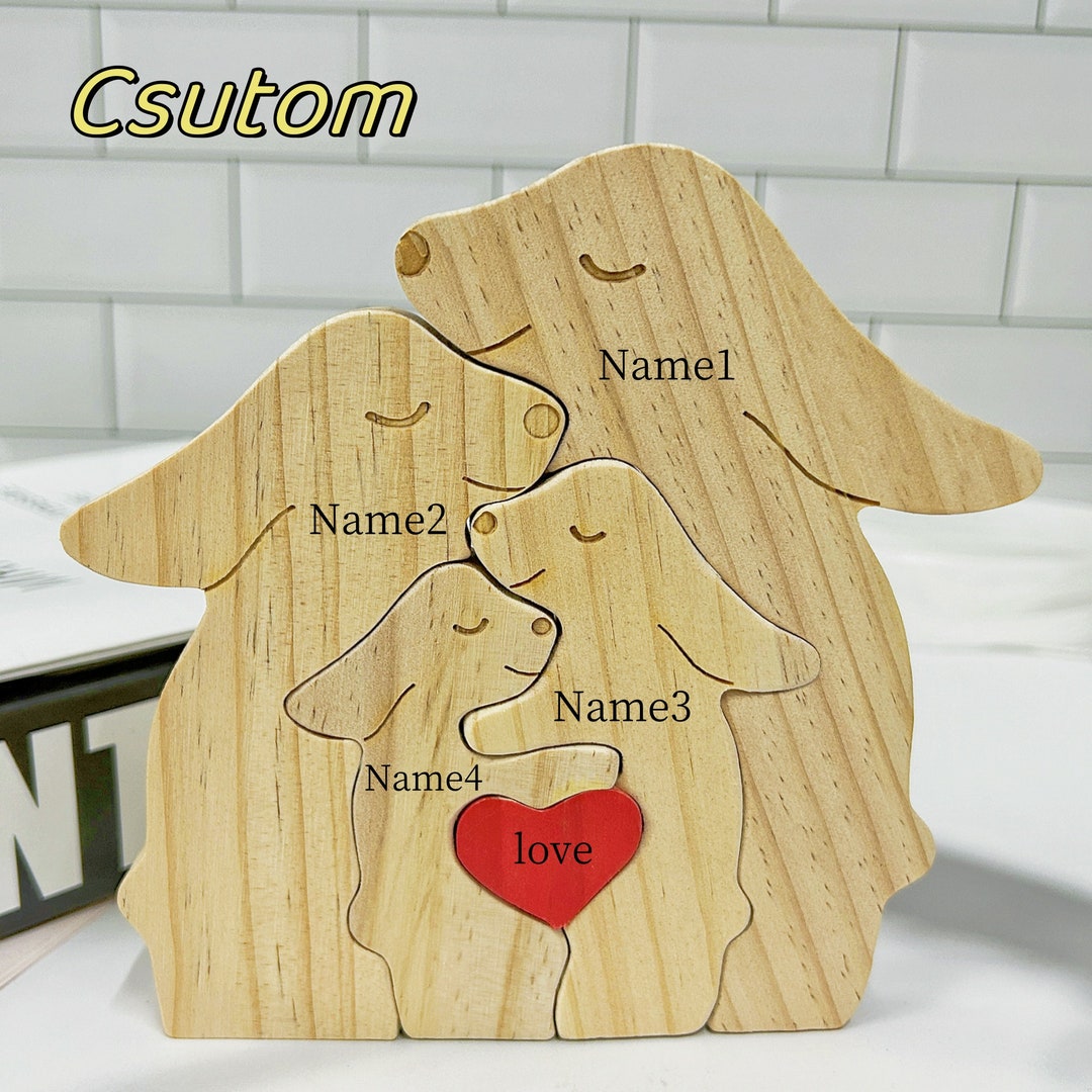 Wooden Rabbit Family Puzzle,the Riddle of Carved Surnames,rabbit Family ...