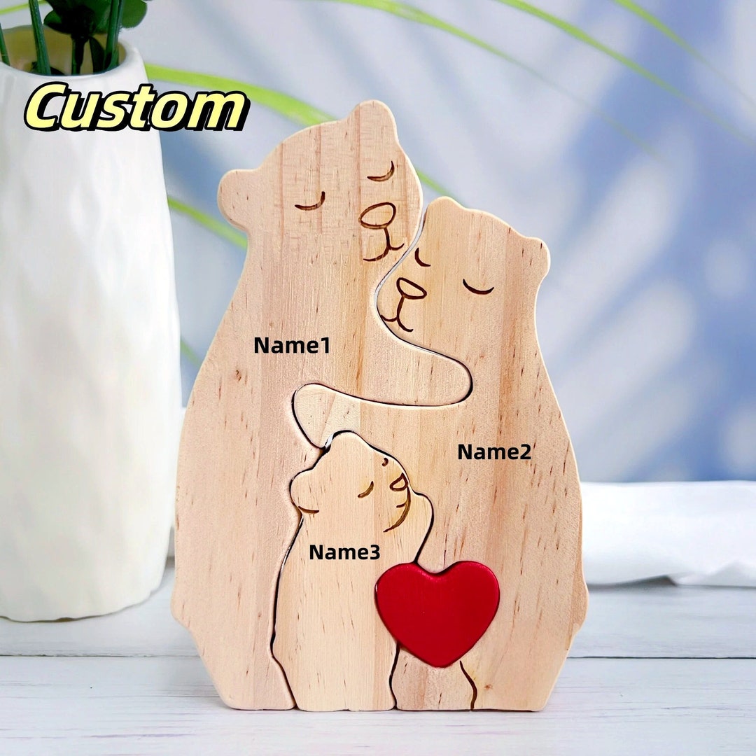 Family Wooden Hug Bears Puzzle,personalized Family Puzzle,bear Lover ...
