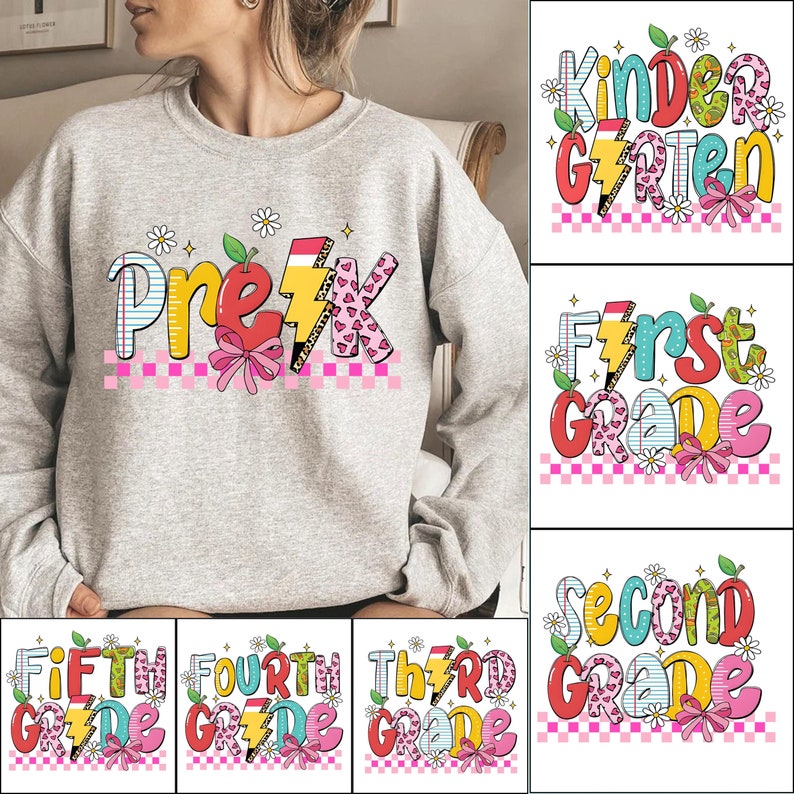 6 Retro Back to School Png Bundle, Kindergarten, Pre-k, First, Second ...