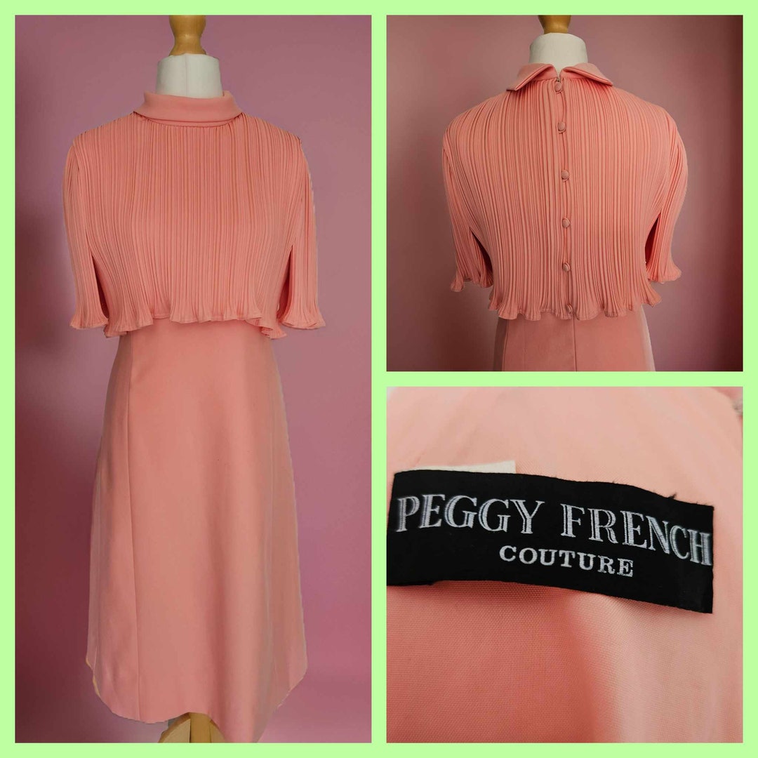 1960s True Vintage Pink Peggy French Couture Pleated Top Shift Dress UK ...