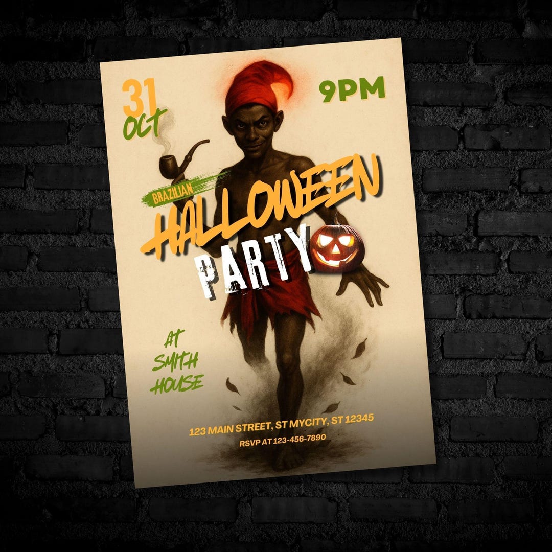 Halloween Party Invitation Brazilian Folklore | Saci Pererê Costume ...