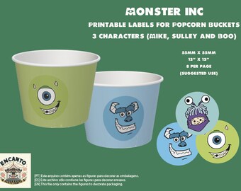 Printable Monsters Inc Labels for Popcorn Buckets Party Decoration - Etsy