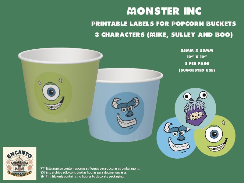 Printable Monsters Inc Labels for Popcorn Buckets Party Decoration - Etsy