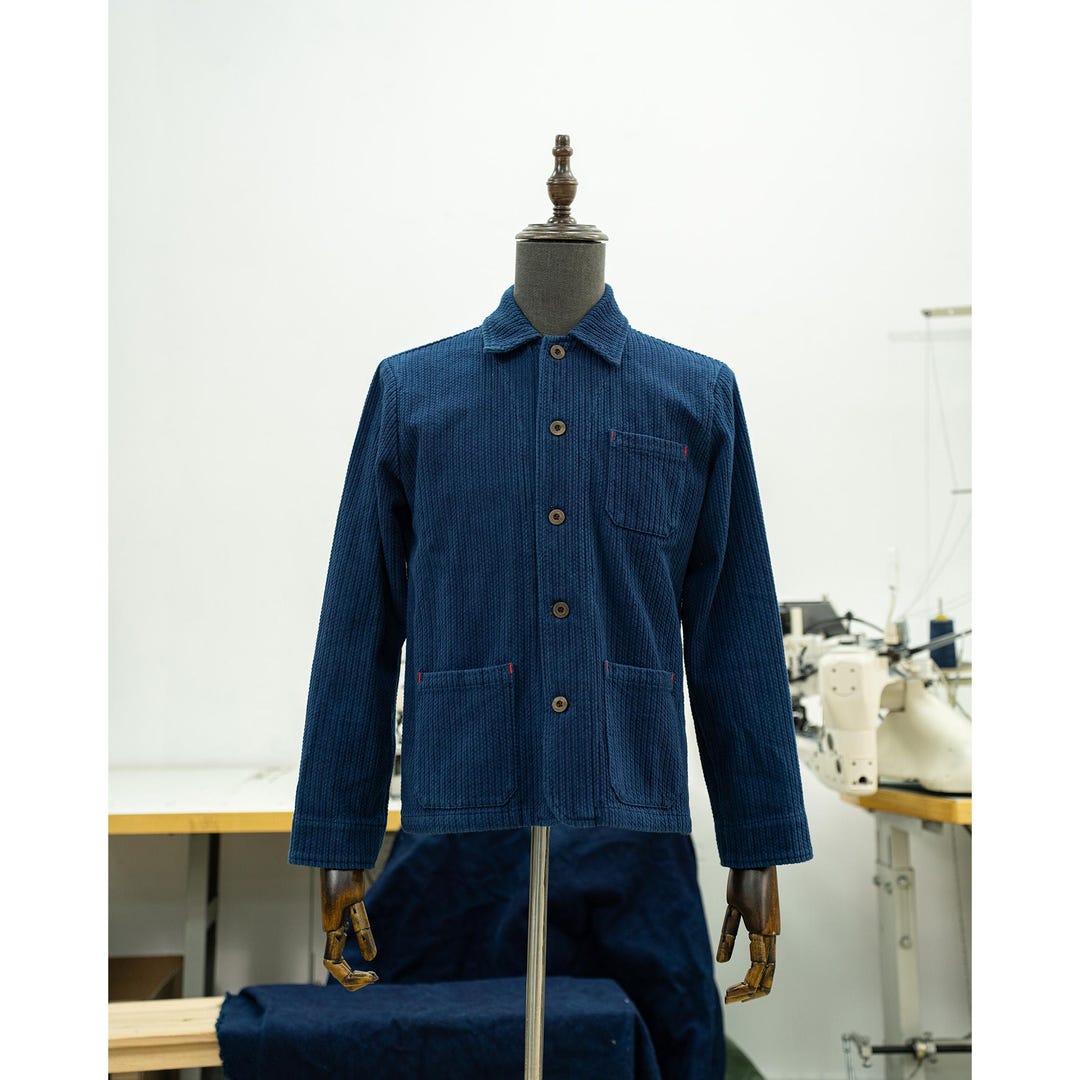 Vintage French Indigo Work Jacket Men's Autumn and Winter New Lapel ...