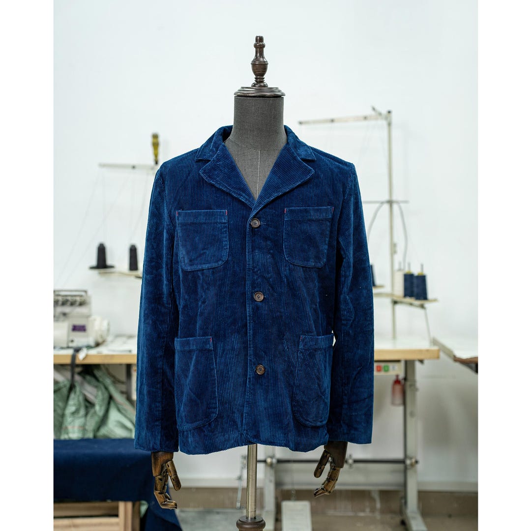 Vintage Handmade Plant Blue Dyed Jacket Men's Corduroy Jacket French ...