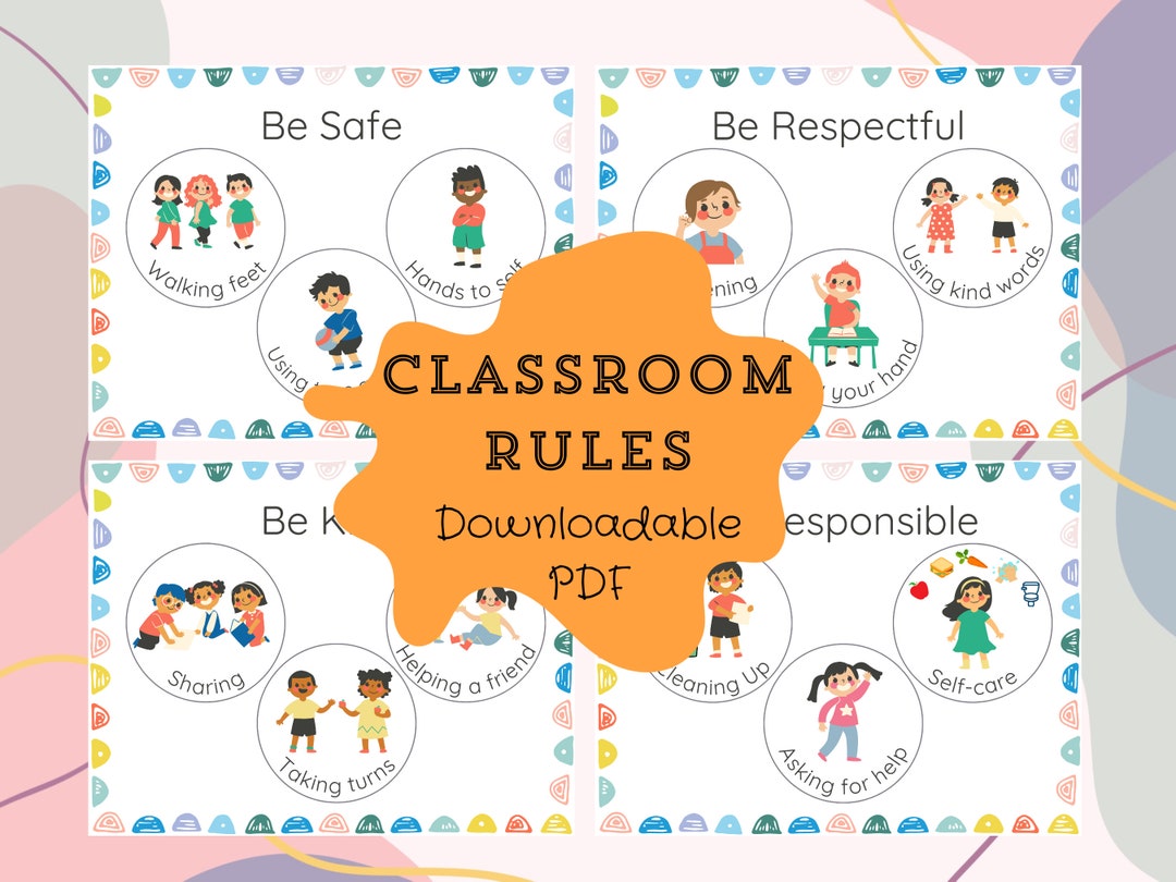Classroom Set of Rules INSTANT DOWNLOAD PDF Canva Design Multi-color ...