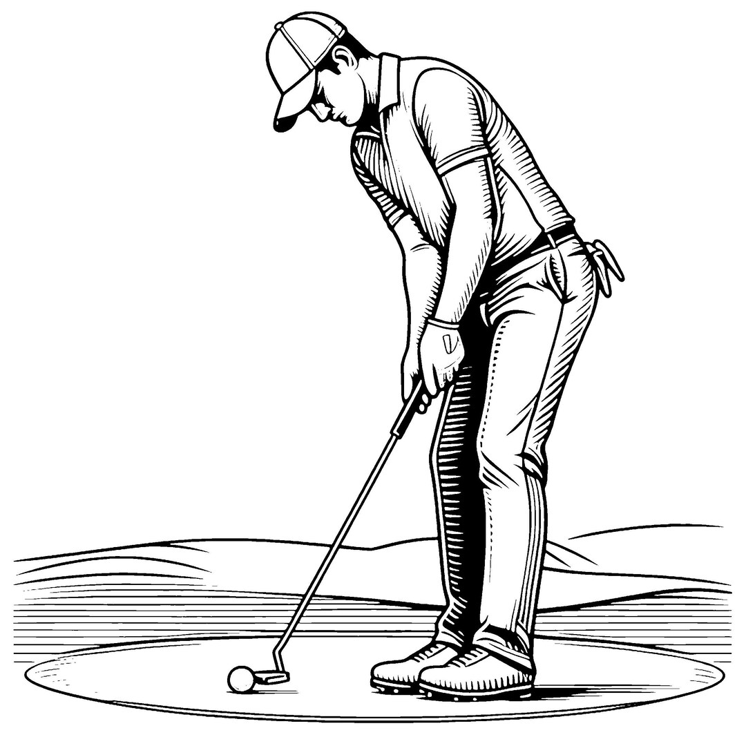 Line Drawing Man Putting - Etsy