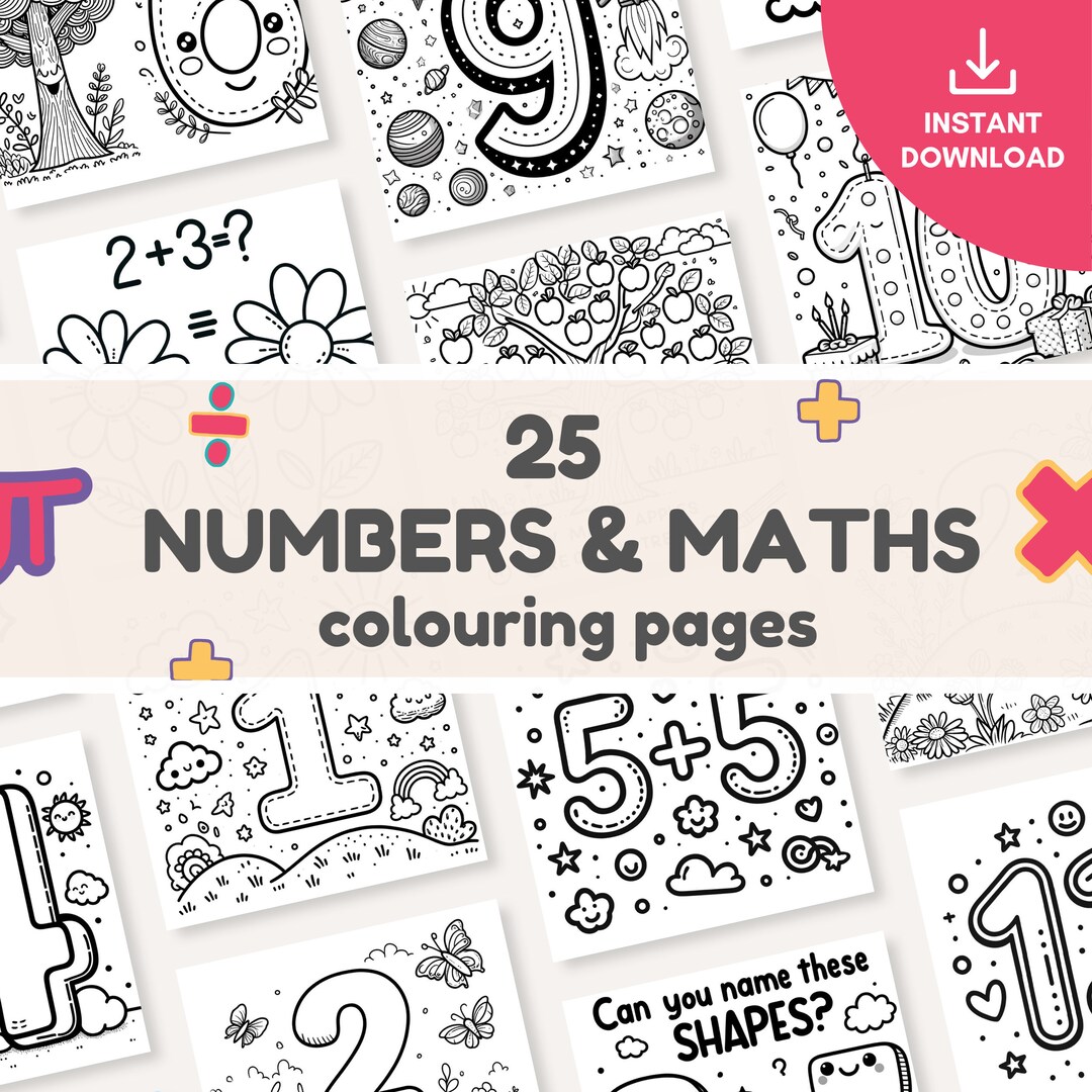 Numbers & Maths Coloring Book: 25 Printable Pages (PDF Download) - Etsy