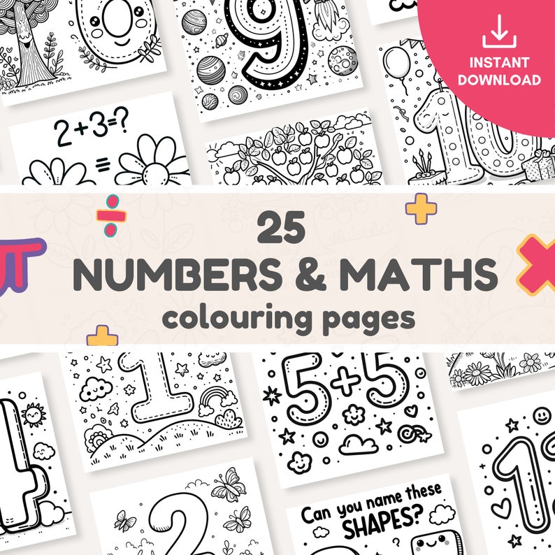 Printable Coloring Book Numbers Maths Worksheet Preschool Downloadable ...