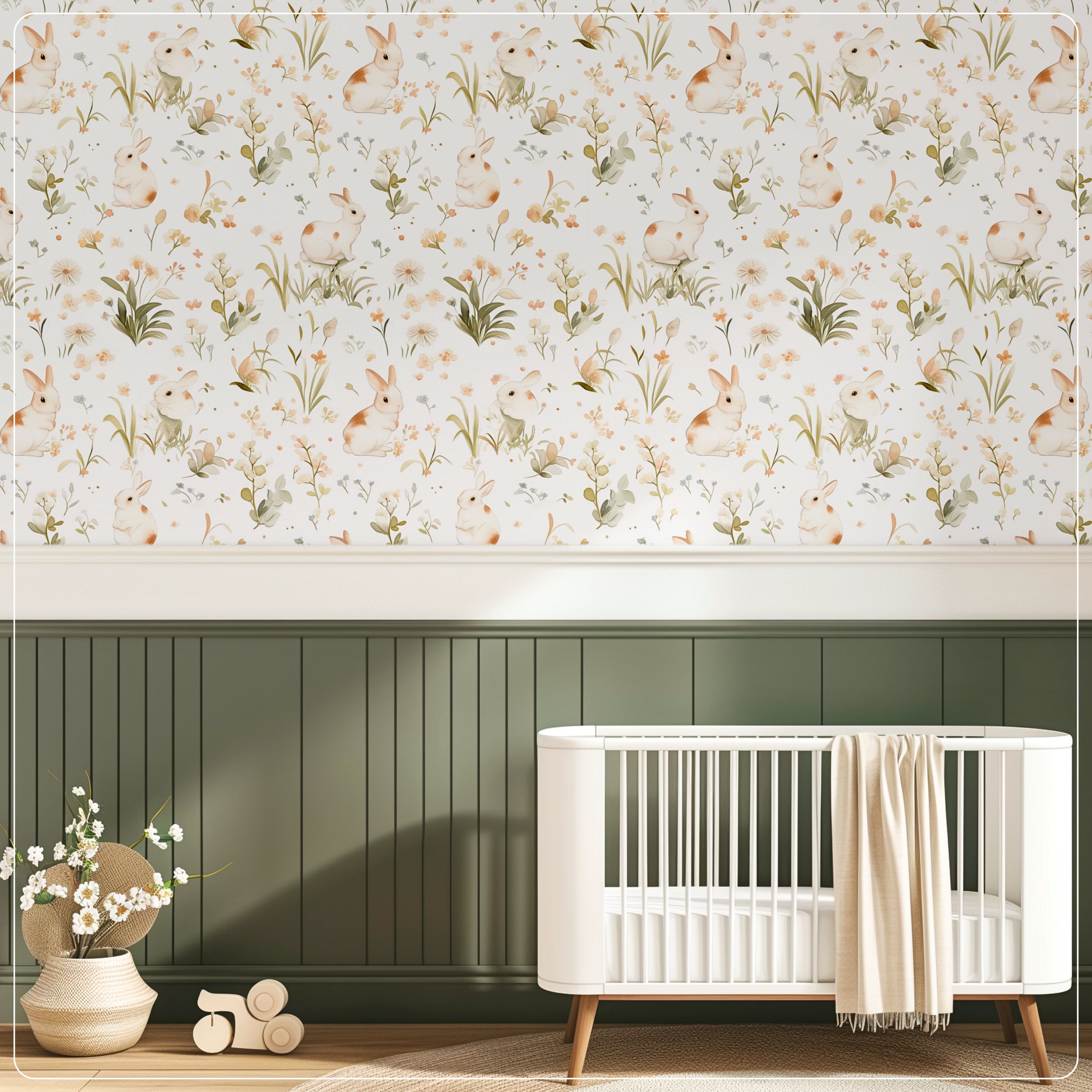 Bunny Nursery Wallpaper Woodland Peel and Stick Wallpaper Bunny Rabbit ...