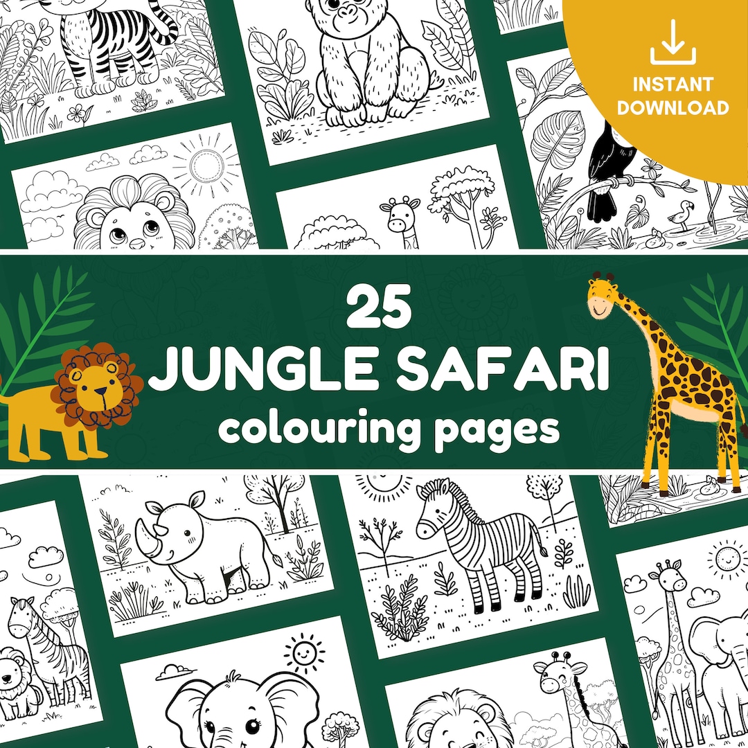 Jungle Animal Coloring Book Printable Safari Pages Kids Activity Ebook ...