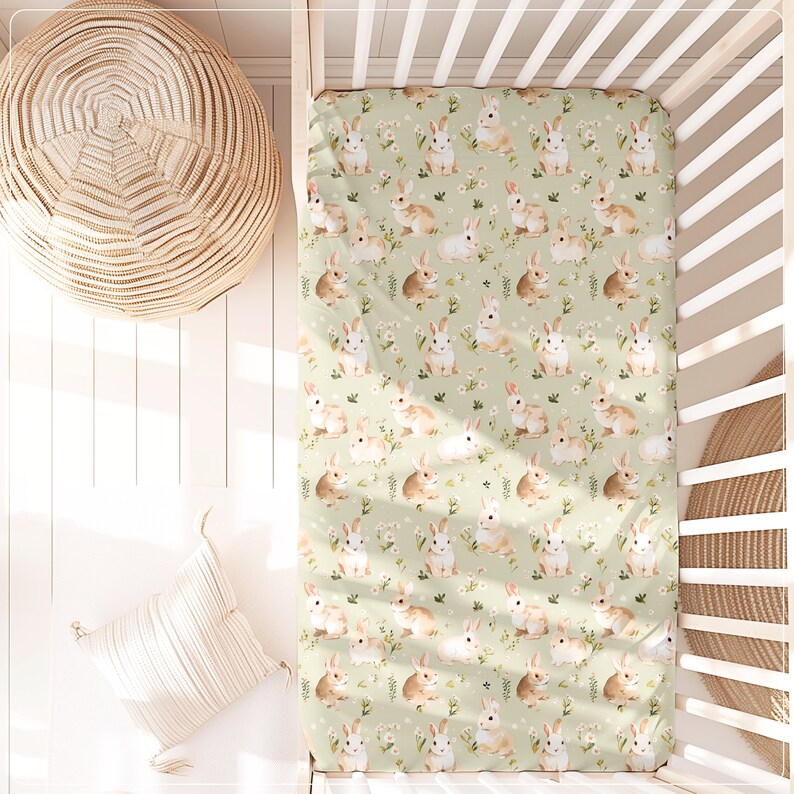 Bunny Crib Sheets Floral Baby Sheets Woodland Nursery Bedding Rabbit ...