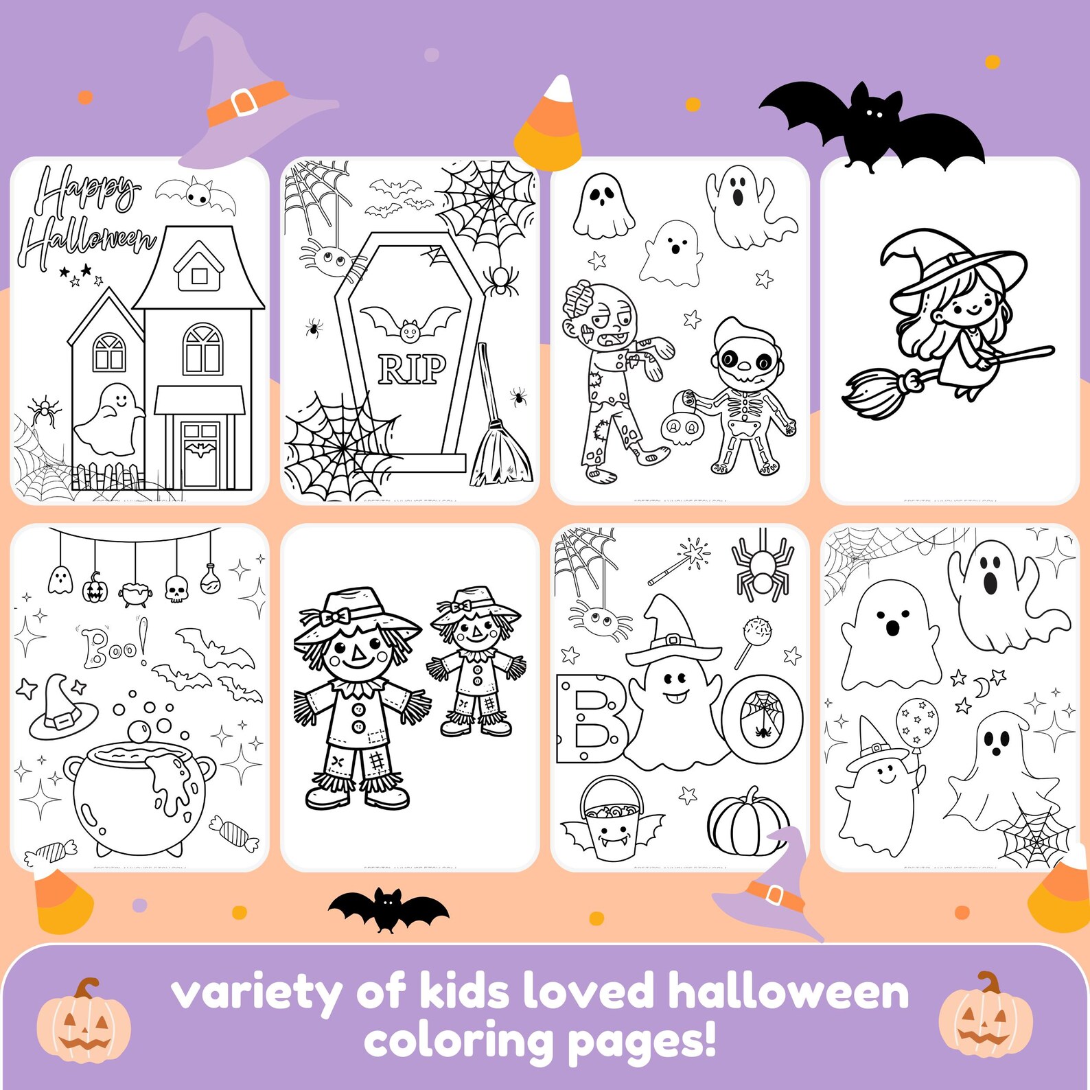 Halloween Coloring Book: Pumpkin, Ghost Activity Pack (digital Download ...