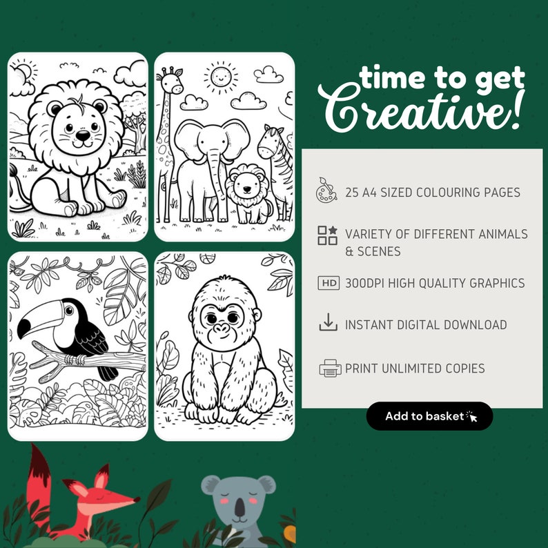 Jungle Animal Coloring Book Printable Safari Pages Kids Activity Ebook ...