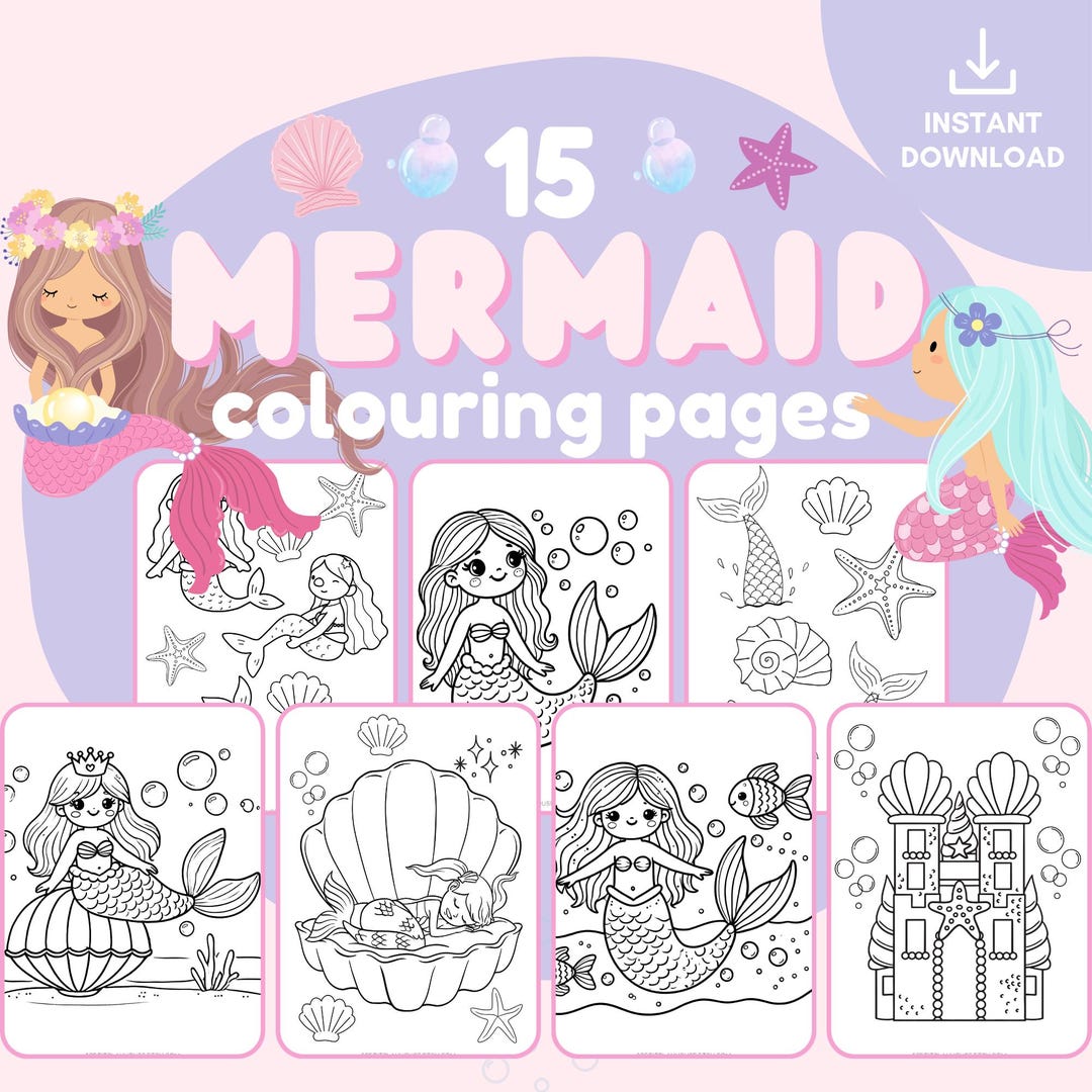 Printable Mermaid Coloring Pages Under the Sea Party Game Kids Mermaid ...