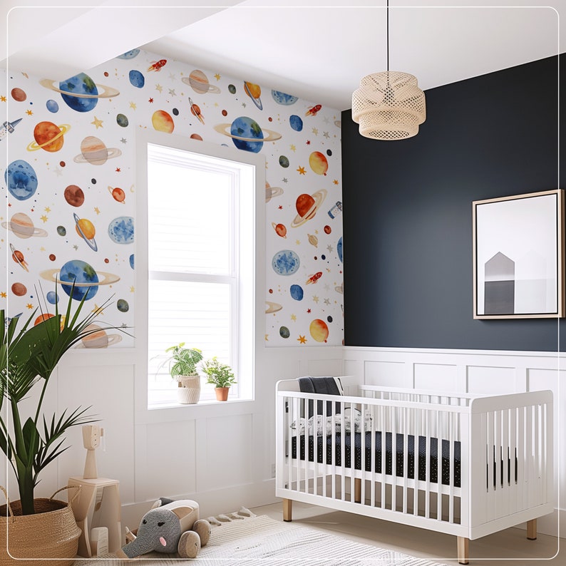 Peel and Stick Wallpaper Kids Space Wallpaper Boys Room Planets Wall ...