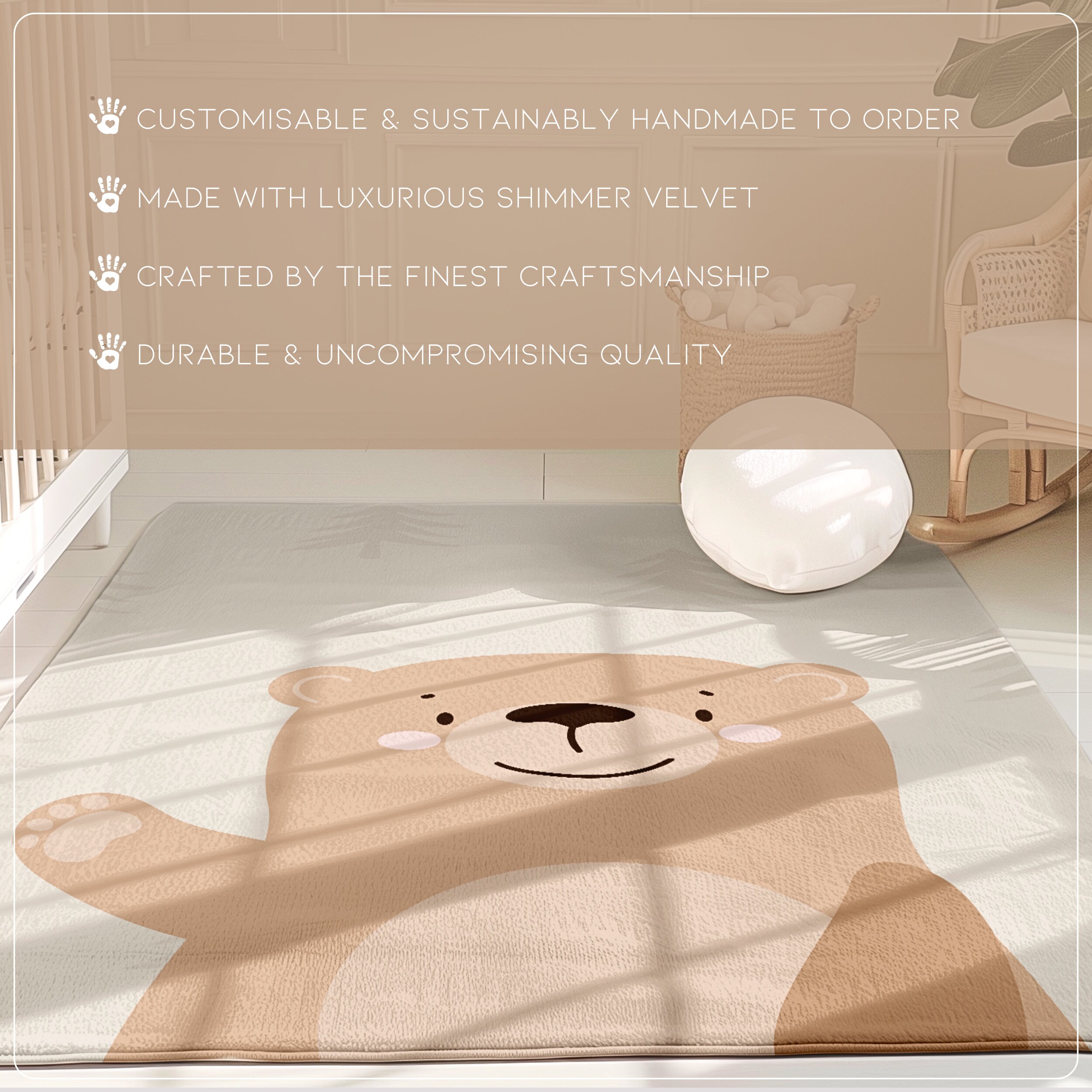 Custom Bear Rug Nursery Decor Kids Beige Bedroom Large Area White Baby ...