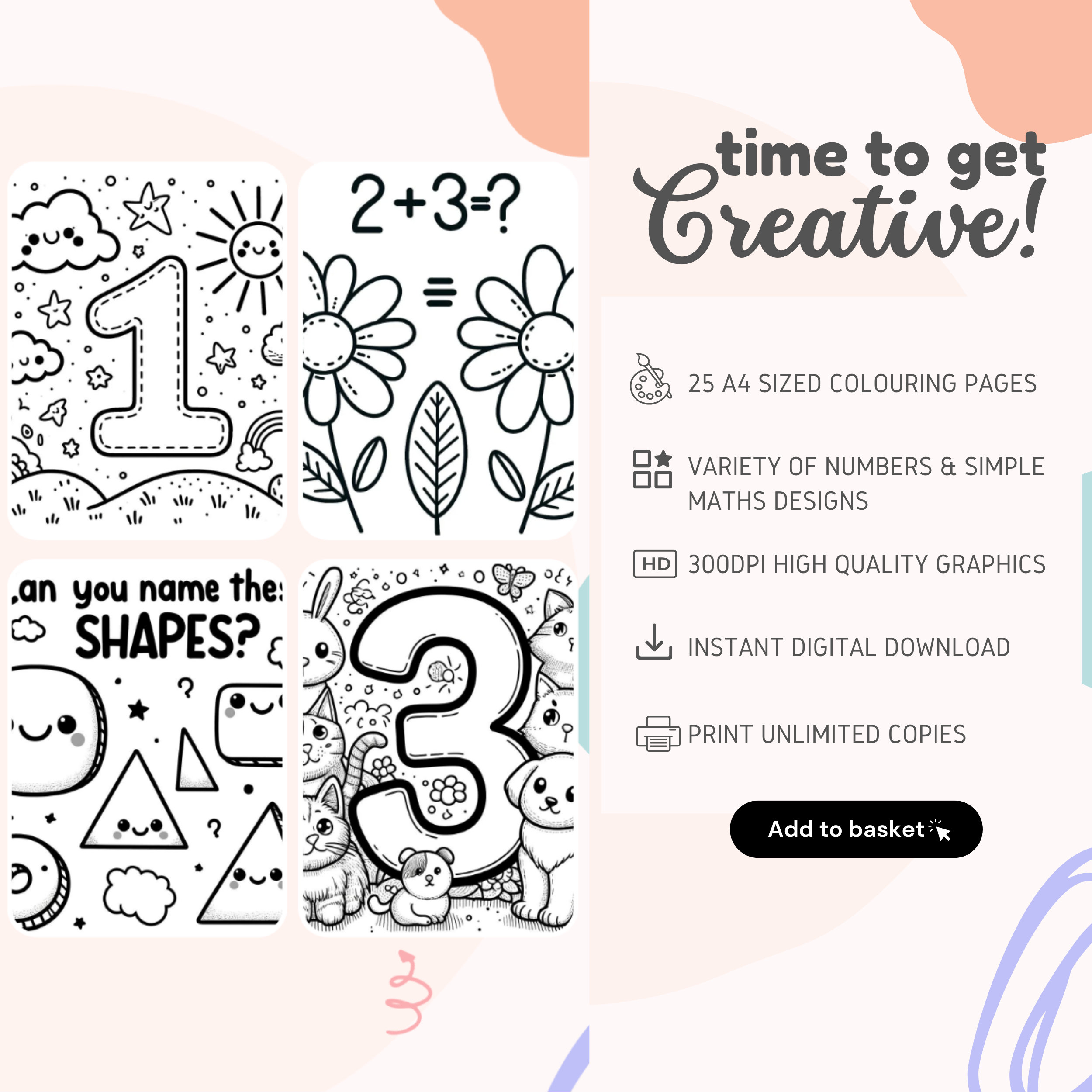 Printable Coloring Book Numbers Maths Worksheet Preschool Downloadable ...