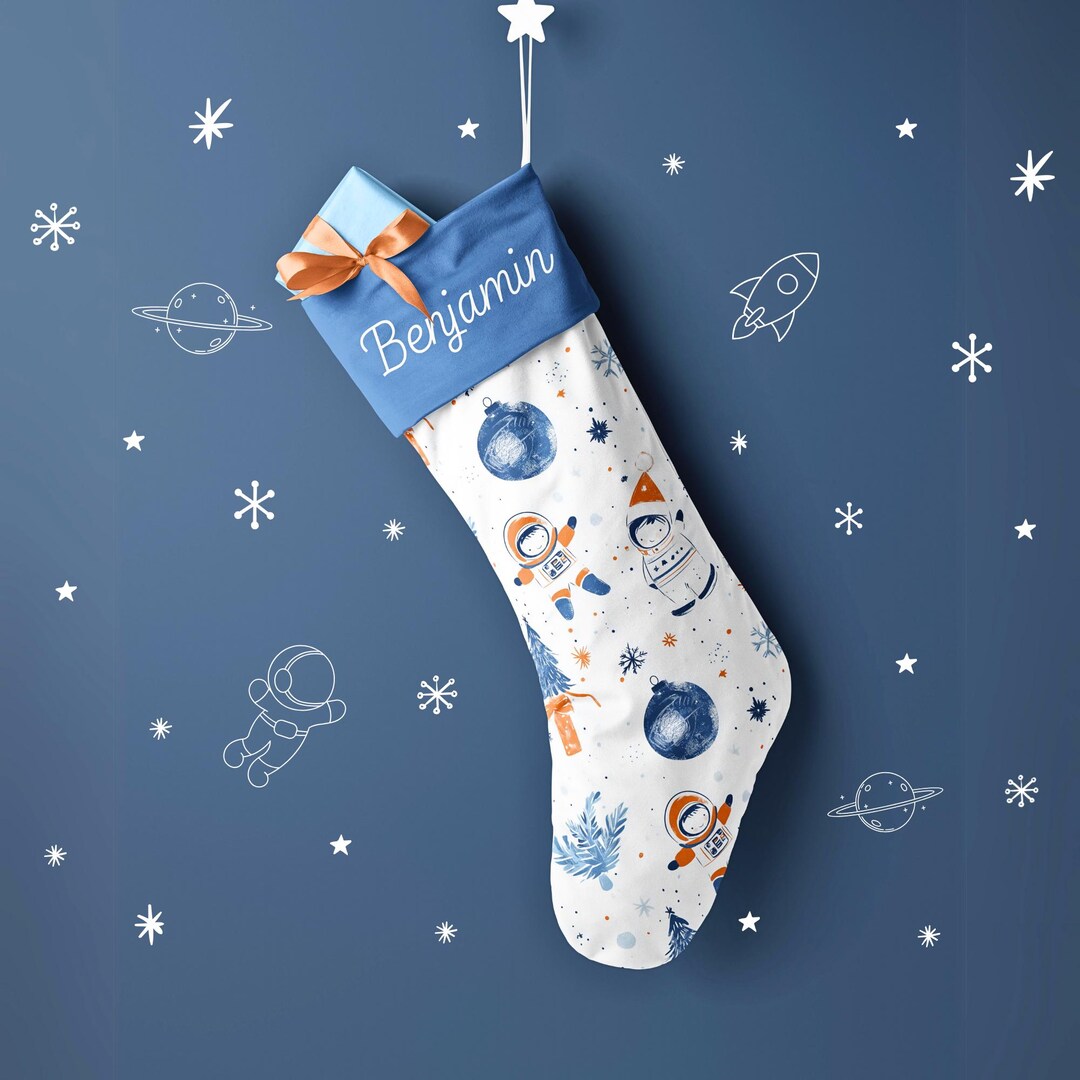 Custom Astronaut Christmas Stocking Boys Rocket Ship Christmas Sock ...