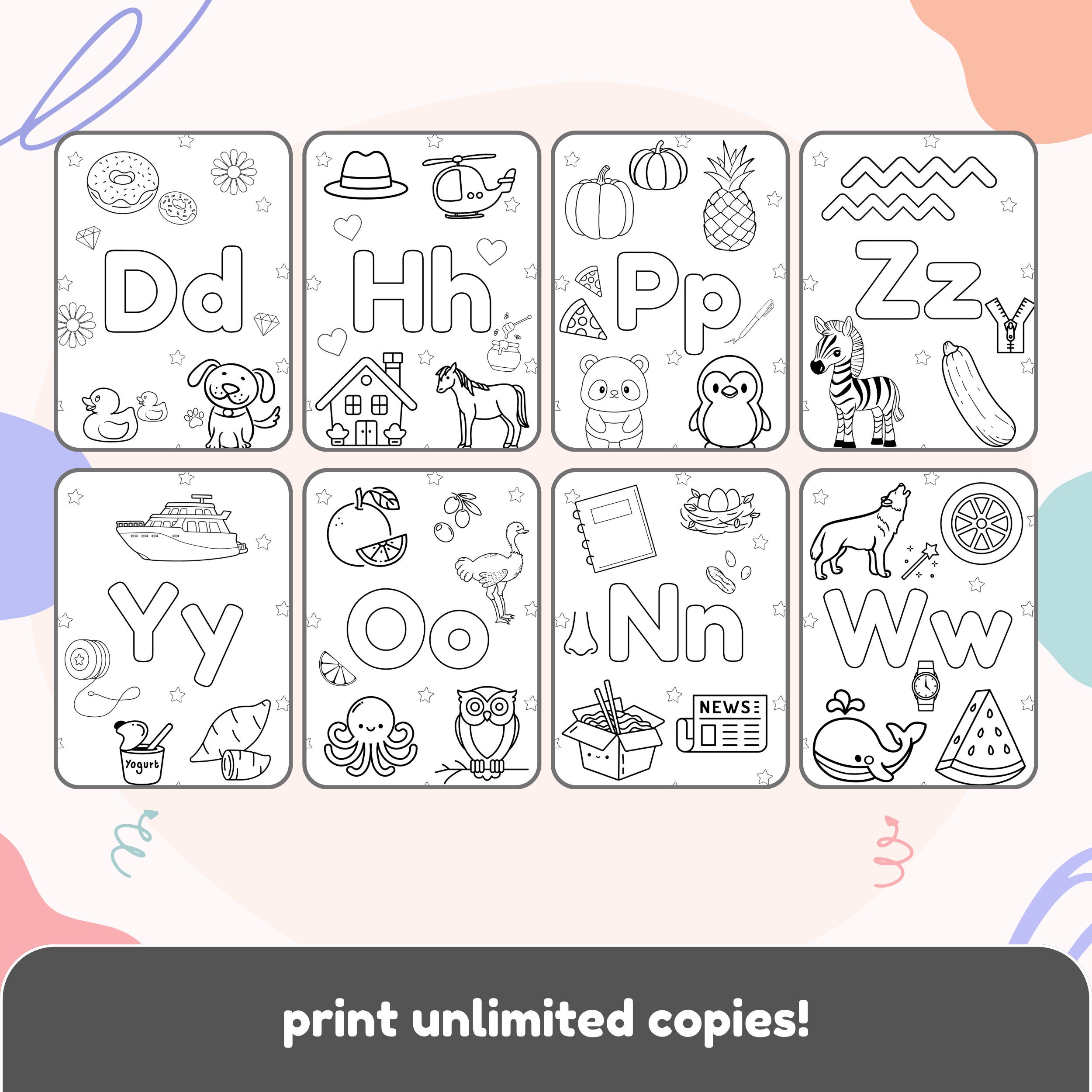Printable Alphabet Coloring Pages ABC Coloring Book Kids Preschool ...