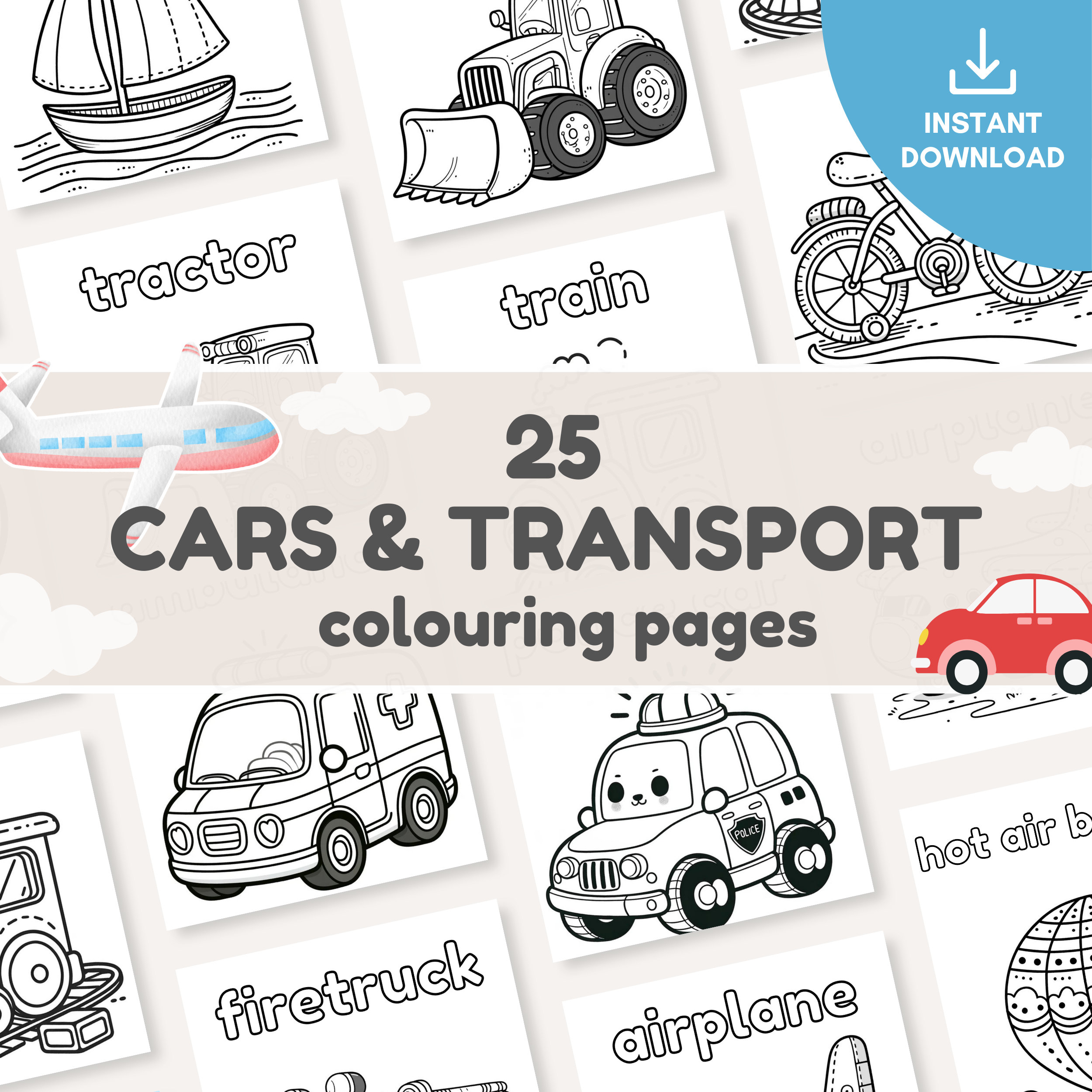 Digital Coloring Book Kids Travel Theme Preschool Learning Activity ...